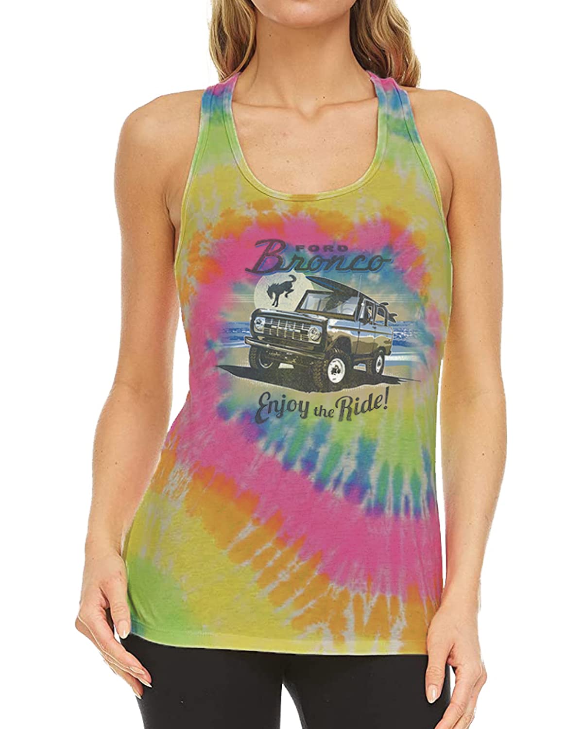 Classic Vintage Ford Bronco Enjoy The Ride Cars and Trucks Tie-Dye Racerback Tank Top, Eternity, Medium