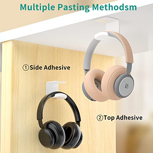HomeMount Headphone Hook Under Desk - Headphone Holder Under Table, Adhesive Gaming Headphone Stand Hanger Desk Mount for Most Headphone(White)