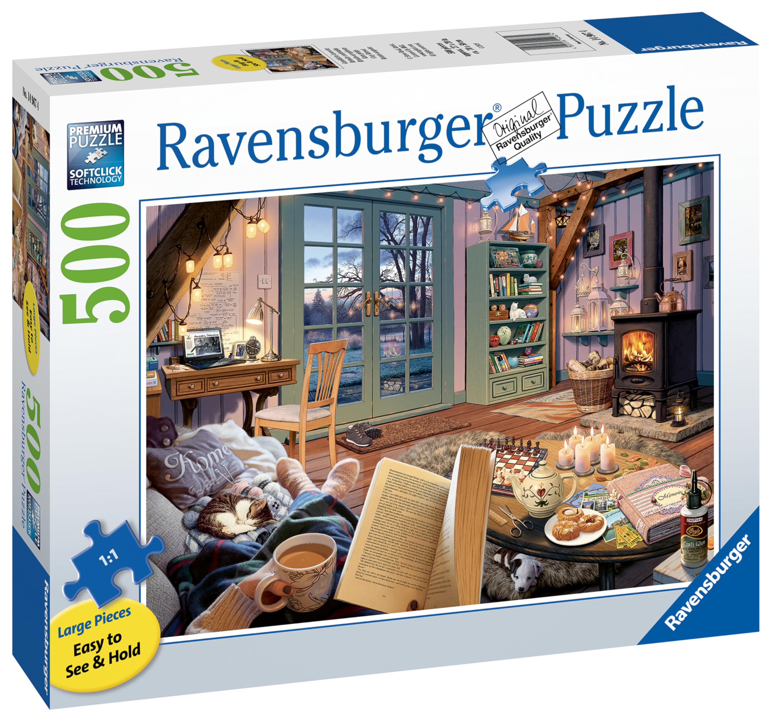 Ravensburger Cozy Retreat 500 Piece Large Format Jigsaw Puzzle - Premium Winter Puzzle for Adults | Jigsaw Puzzles 500 Pieces | Relaxing and Fun Activity | Ravensburger Puzzle Quality