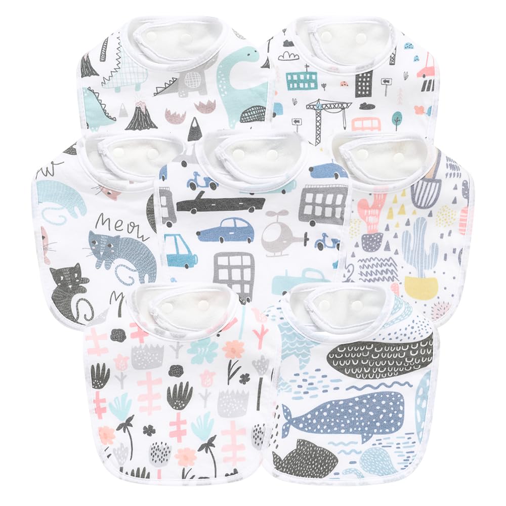 Gelisite 7 Pack Baby Cotton Absorbent Bibs for Drooling Teething
