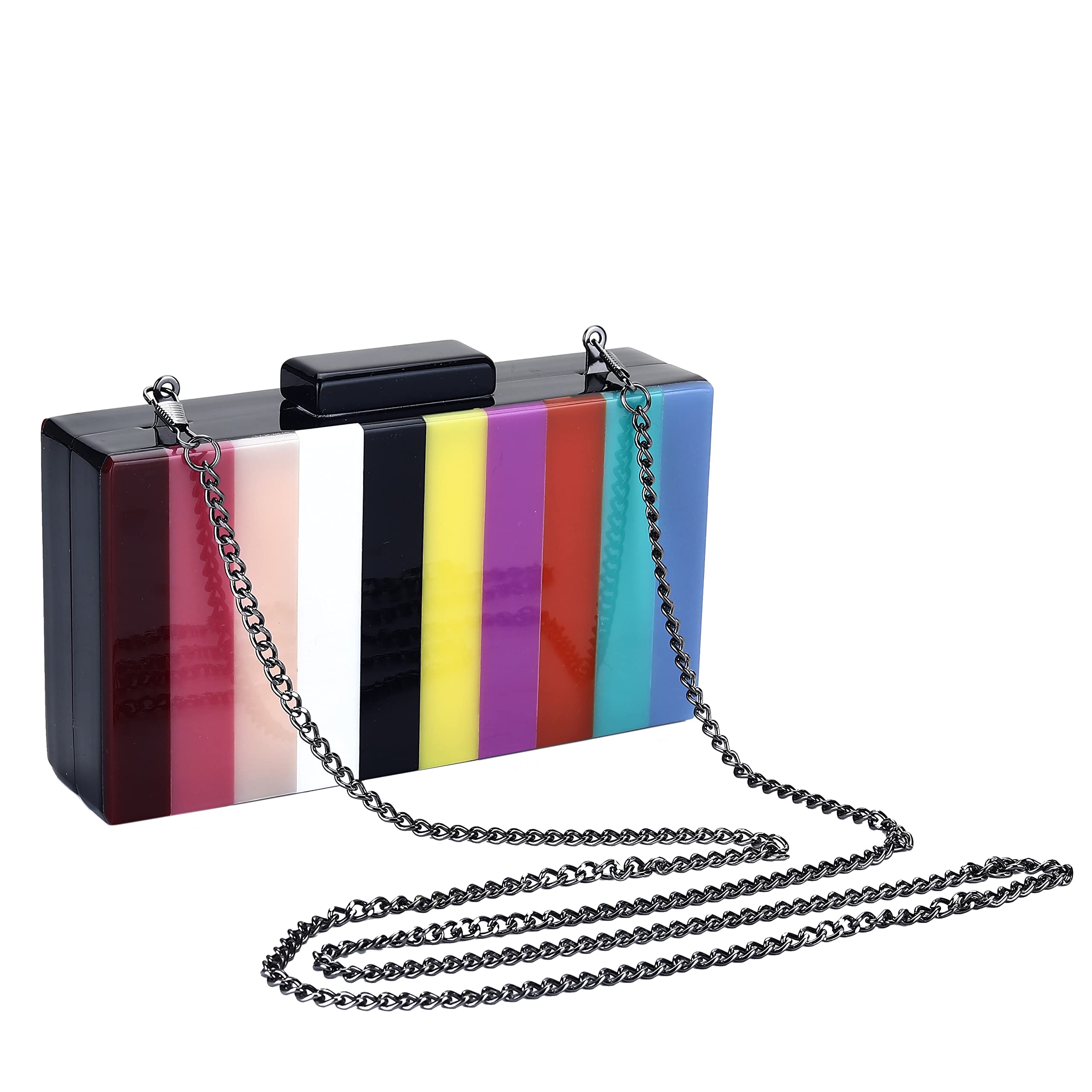 Women's Evening Bag Acrylic Clutch Purse for Women Formal Prom Wedding Party and Multicolor bar Pattern Evening Box Handbag