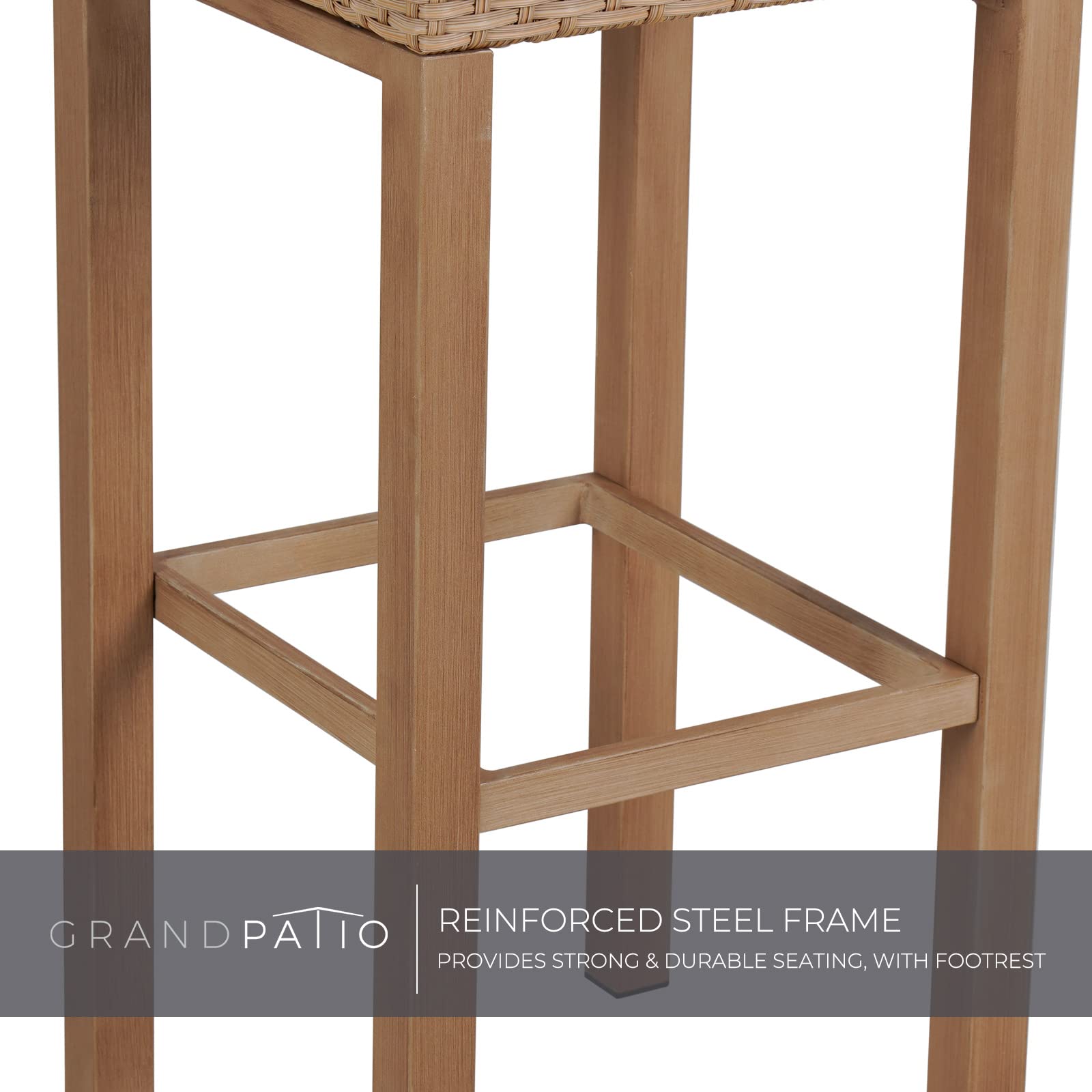 Grand patio Outdoor Tiki Bar Set with Widen Ceramic Top (42" W), Phuket 5-Piece Wicker Islander Tiki Bar and 4 Stools Storage for Garden, Natural
