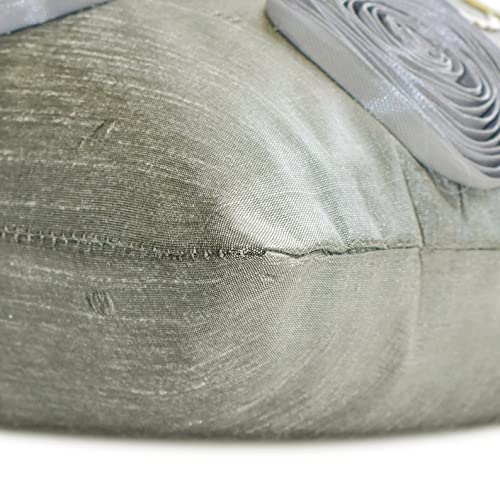 The HomeCentric Silver Lumbar Pillow Cover, Ribbon Rose Lumbar Pillow Cover, 12x24 inch (30x60 cm) Lumbar Pillow Cover, Rectangle Silk Lumbar Pillow Cover, Modern Lumbar - Silver Rose Garden