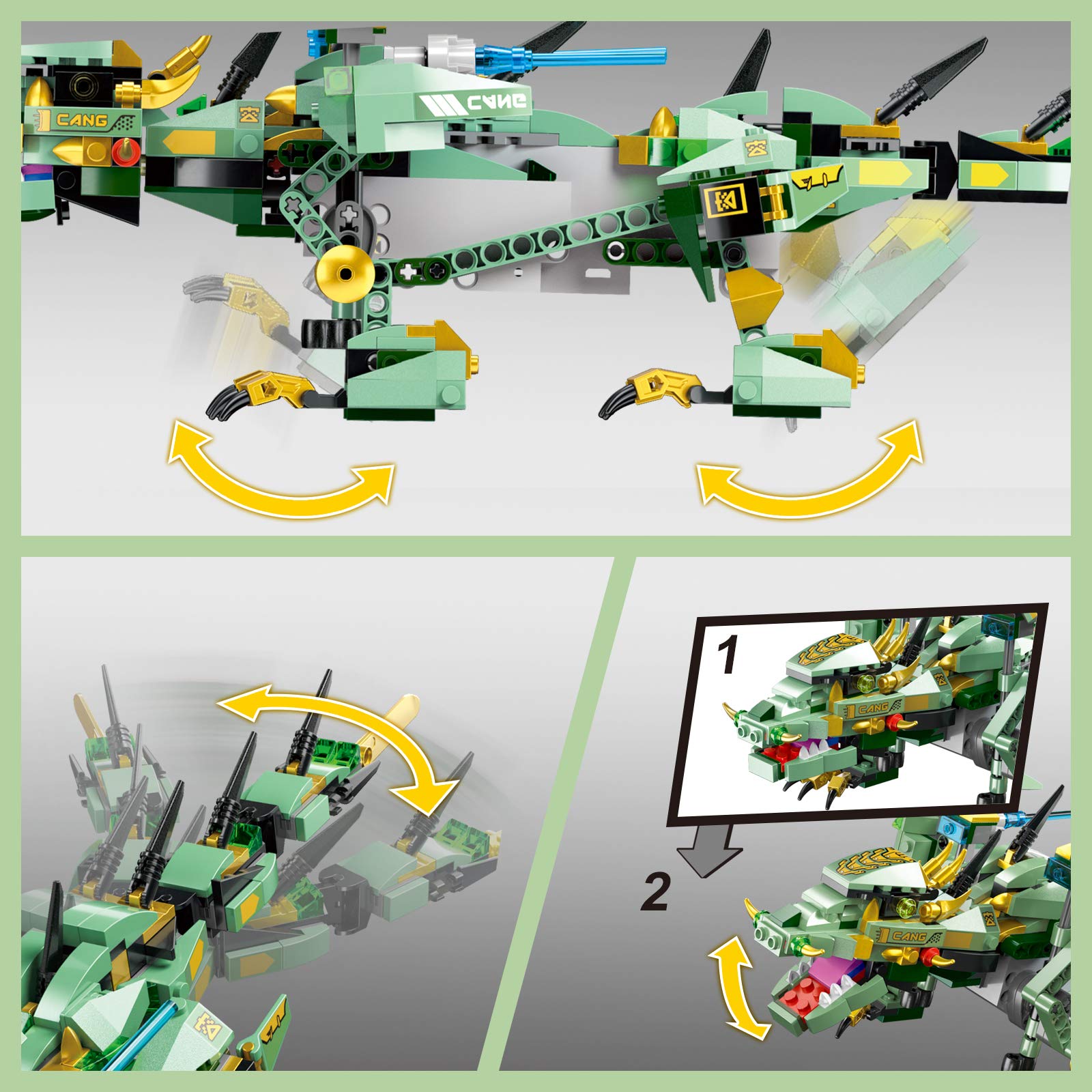 WALARLO Dragon Building Sets, Remote and APP Control Green Ninja Battle Dragon Toy, STEM Toys Gifts for Boys Age 8+, 2023 New (515 Pieces)