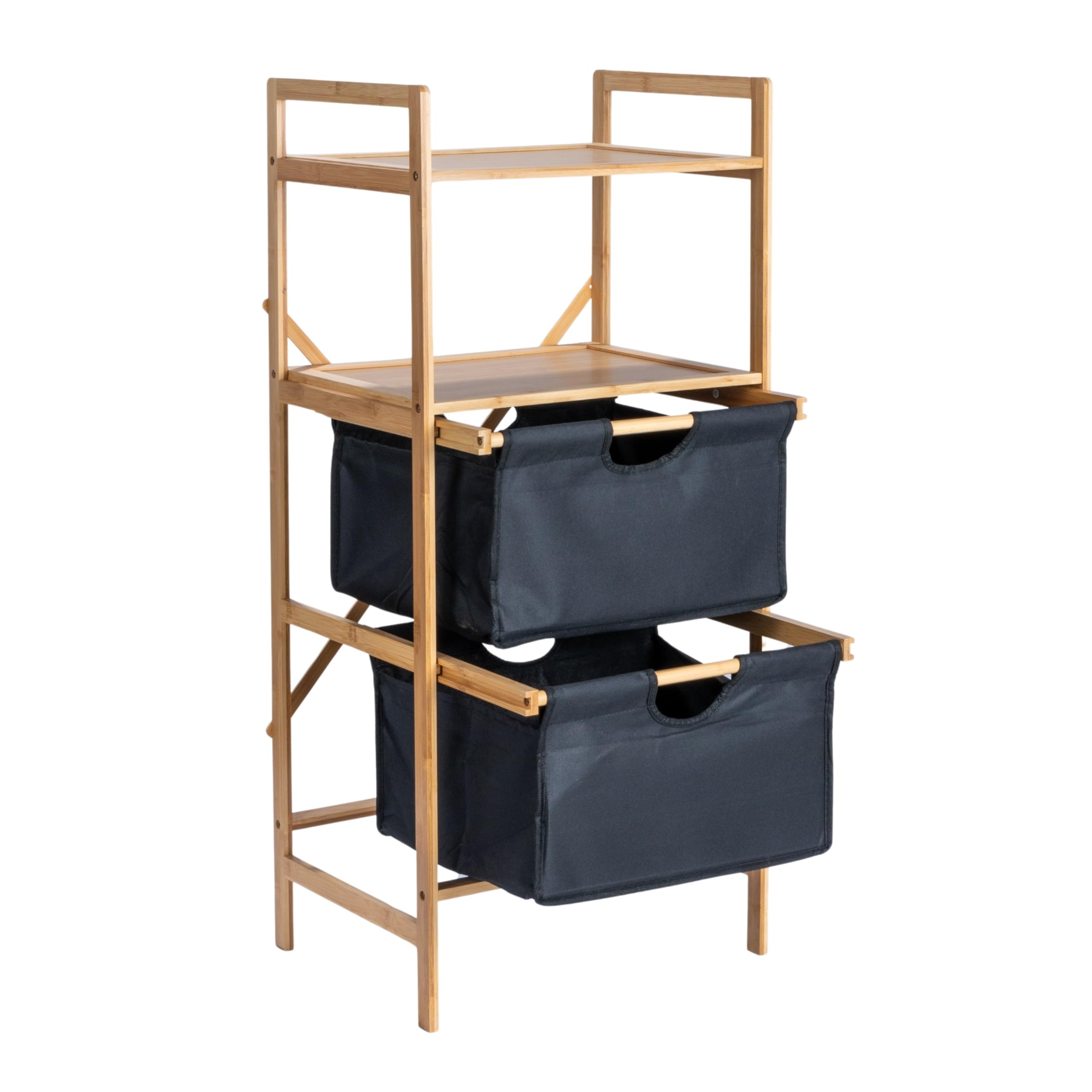 Household Essentials Bamboo Storage Shelf with Cotton Fabric Drawers, Natural and Black