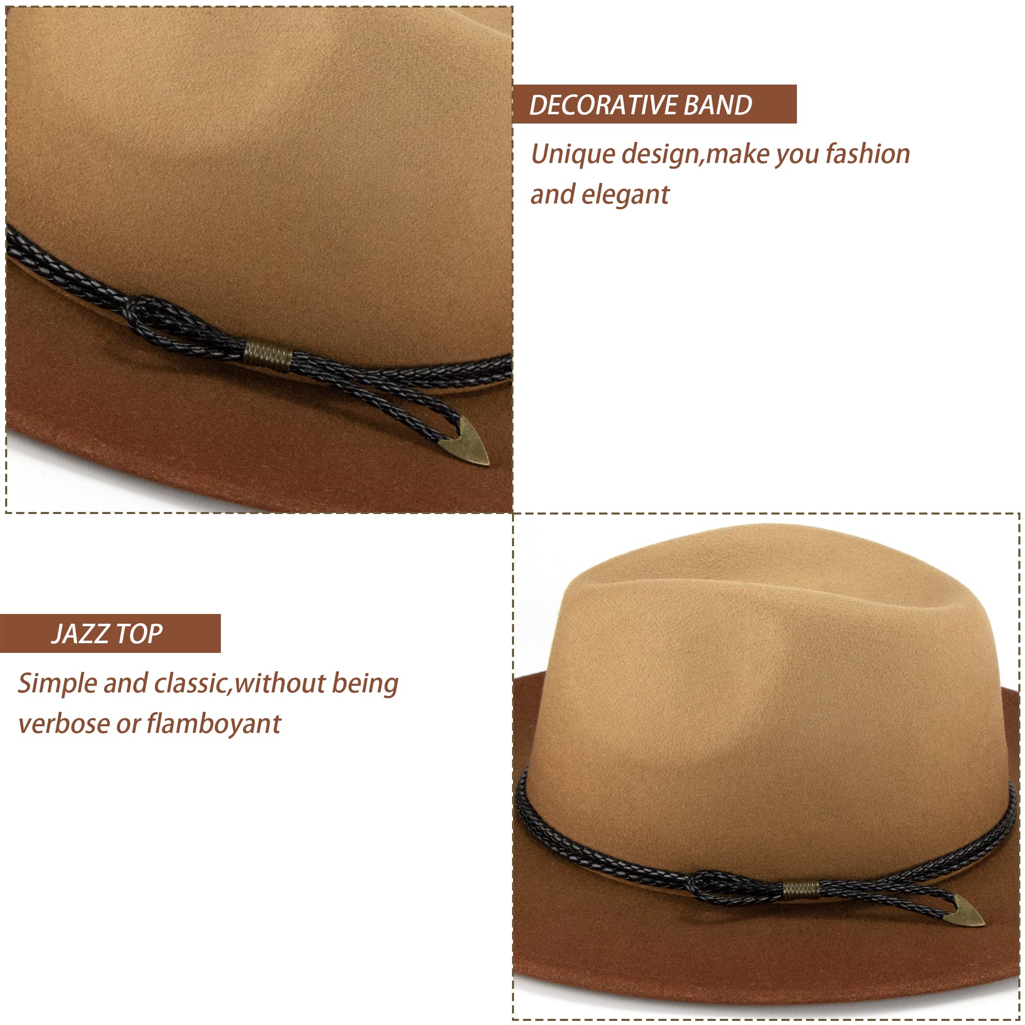 Classic Wide-Brim Fedora-Hat-Women - Felt Gradient Fedora Hats (Caramel, M:56-58cm/22-22.8inch)