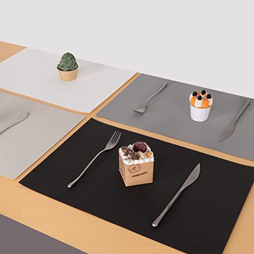 YeaBerr Placemats, Waterproof Placemats Set of 4 for Dining Table Washable Woven Vinyl Non-Slip Table mats Heat-Resistant Wipeable PP Place Mats for Indoor & Outdoor, Easy to Clean, White