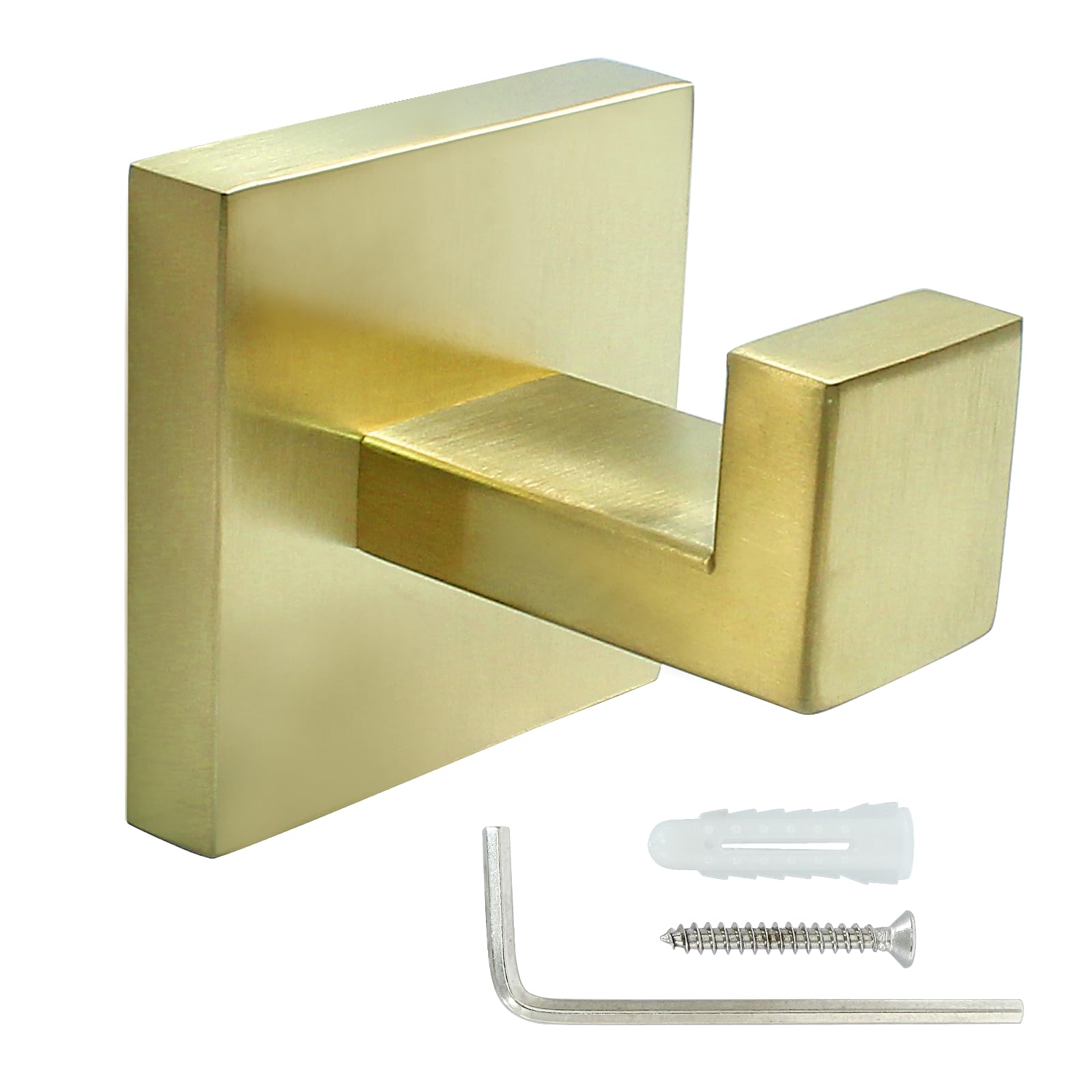 Hitefu Bath Towel Hooks - 304 Stainless Steel Square Hand Towel Rack - Heavy Duty Wall Mounted Coat Hooks for Bathroom Kitchen Livingroom Hotel Garage (Brushed Gold)