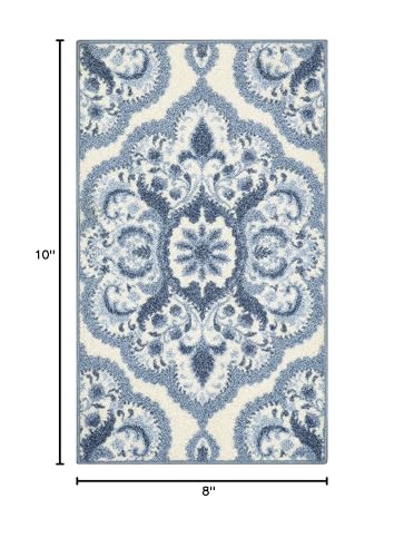Maples Rugs Vivian Medallion Kitchen Rugs Non Skid Accent Area Carpet [Made in USA], 1'8 x 2'10, Blue
