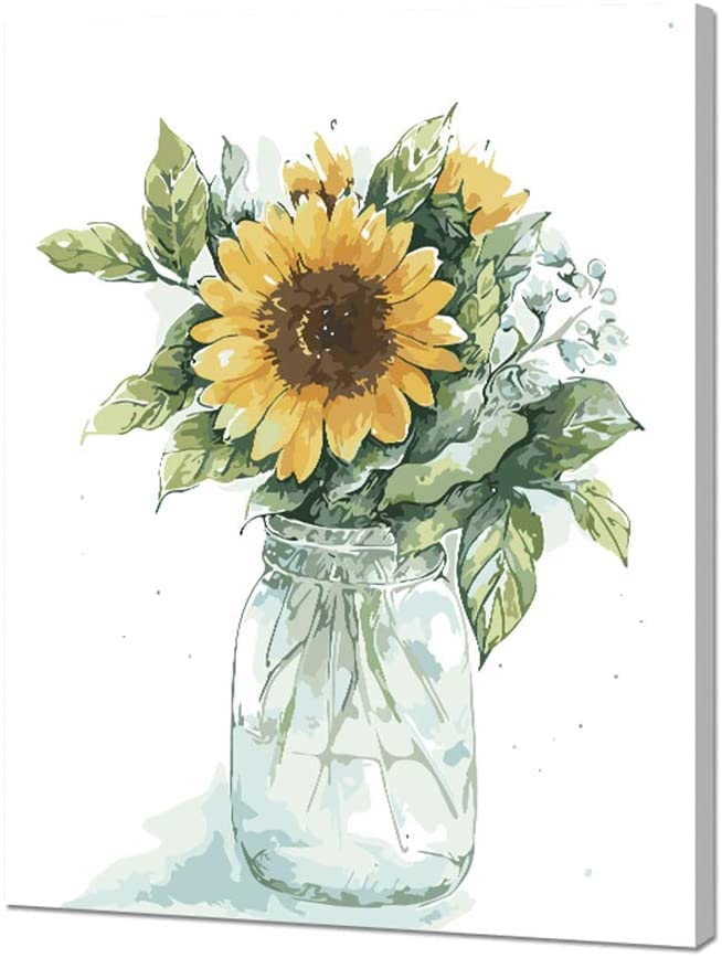 Paint by Numbers for Adults & Kids Easy for Beginner Kits Sunflowers Framed Canvas Flowers Painting Boards Color Acrylic Paint DIY Art Crafts Wall Art Decorations 8×12 Inch