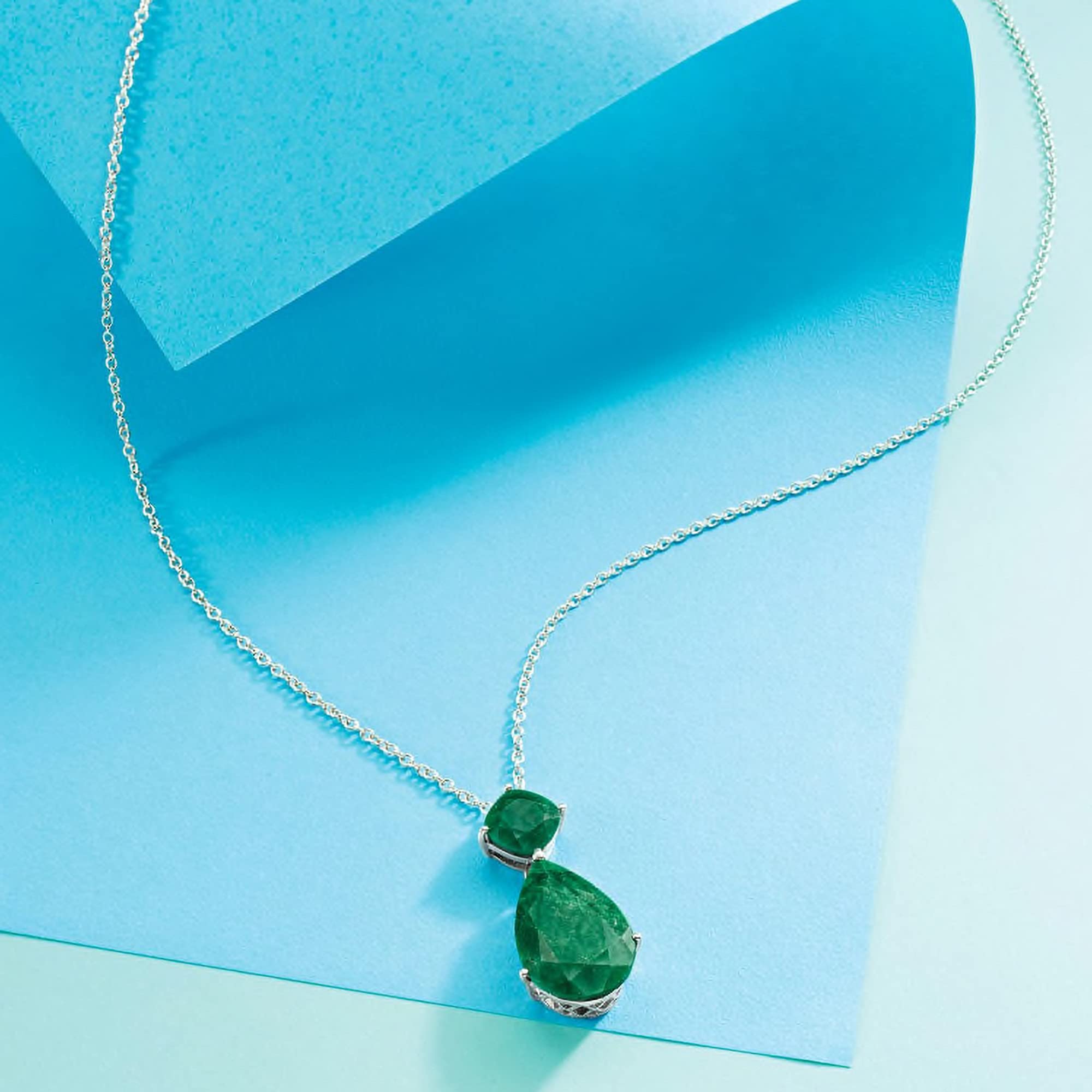 Ross-Simons 11.90 ct. t.w. Emerald Pendant Necklace in Sterling Silver. 20 inches