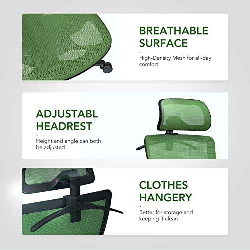 FLEXISPOT Office Chair Home Office Desk Chairs with Wheels Computer Chair with Lumbar Support Swivel Headrest Green