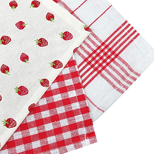 Wrapables® 100% Cotton Kitchen Dish Towels (Set of 3), Red Strawberries