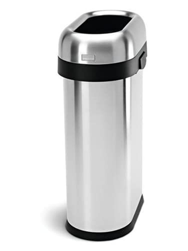simplehuman 50 Liter / 13.2 Gallon Slim Open Top Trash Can, Commercial Grade Heavy Gauge Brushed Stainless Steel