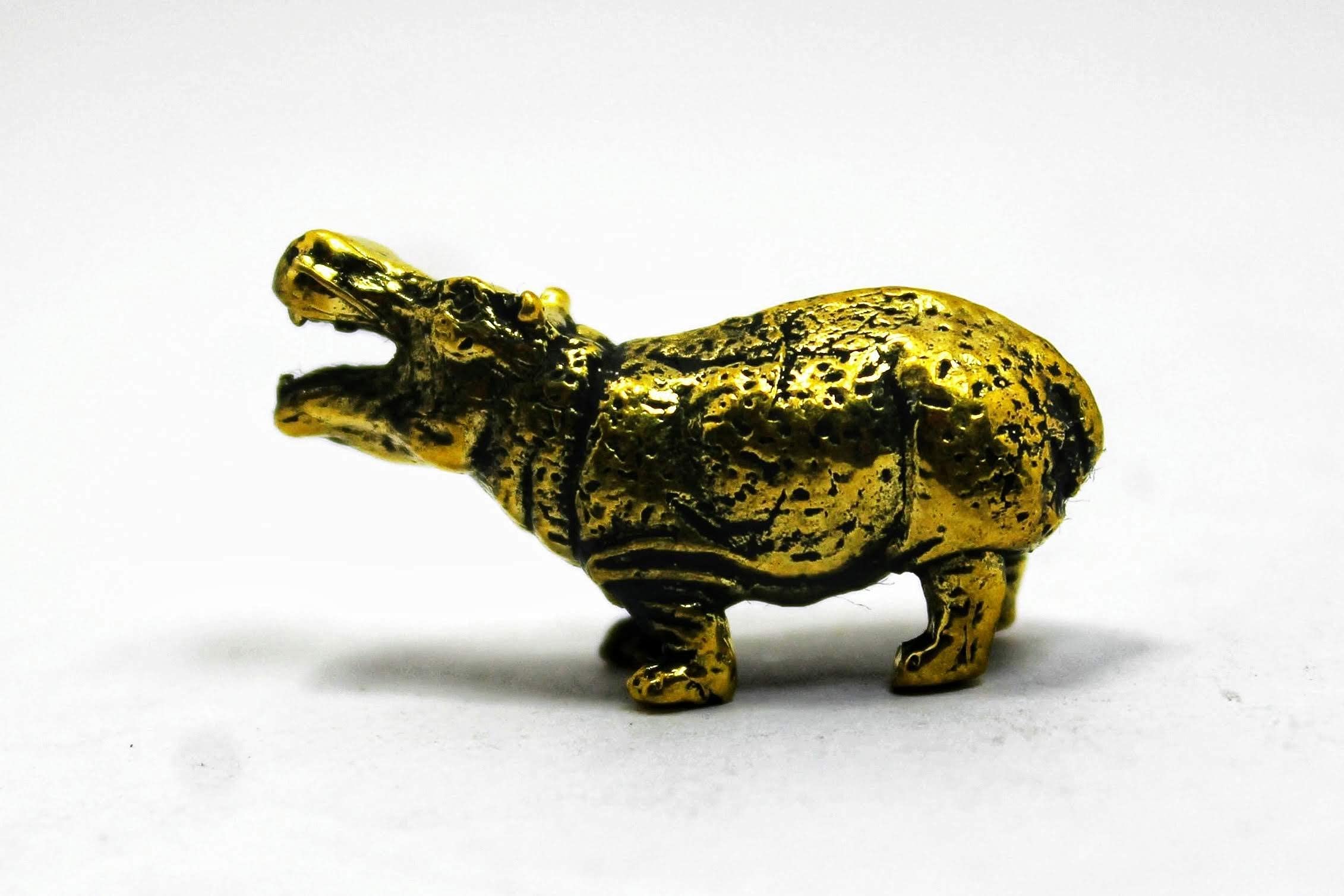 Hippopotamus Brass Collectible Hippo Figurine Handmade Art Miniature
