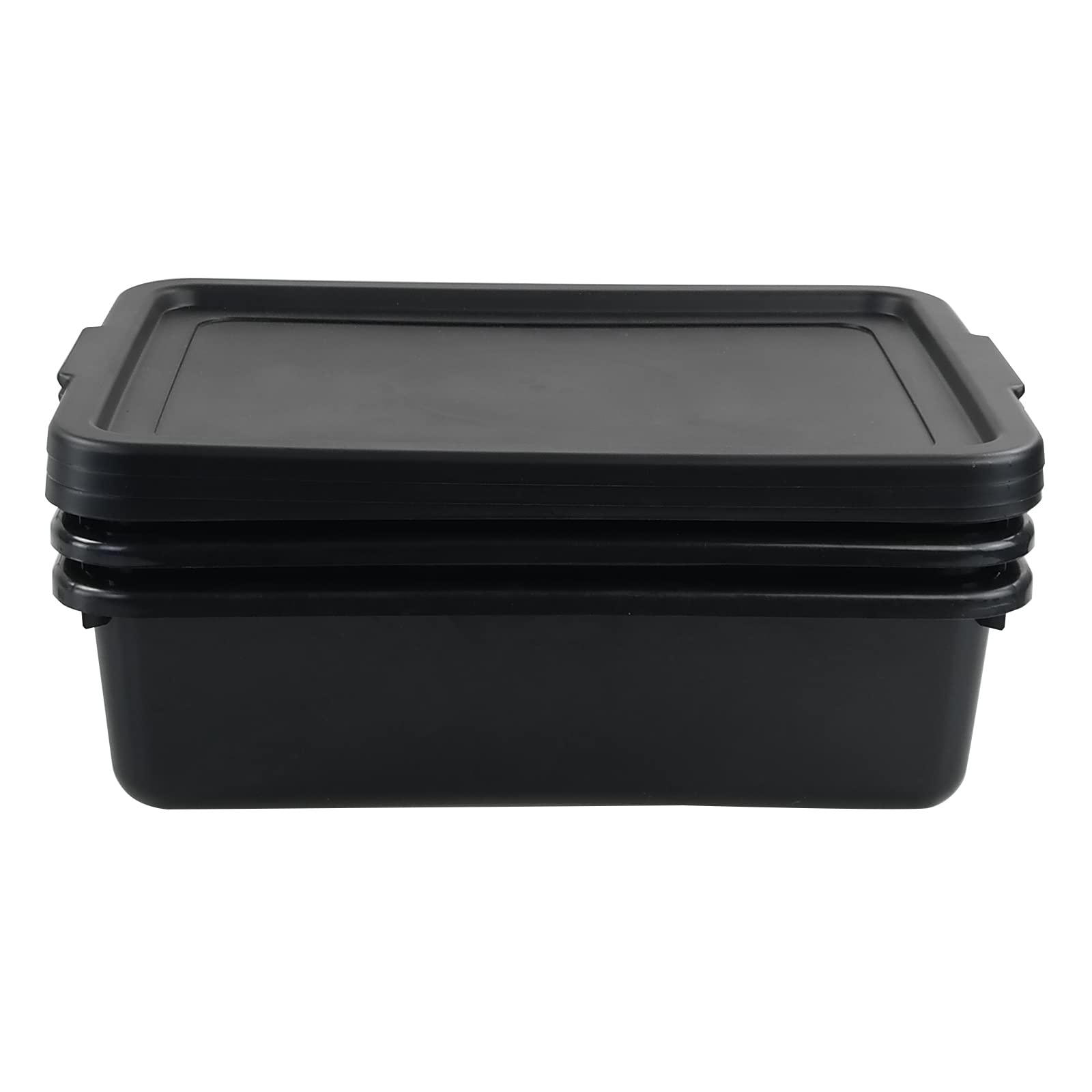 Xyskin Plastic Storage Utility Bus Tote with Lid, Restaurant Commercial Bus Box, 3 Packs, Black