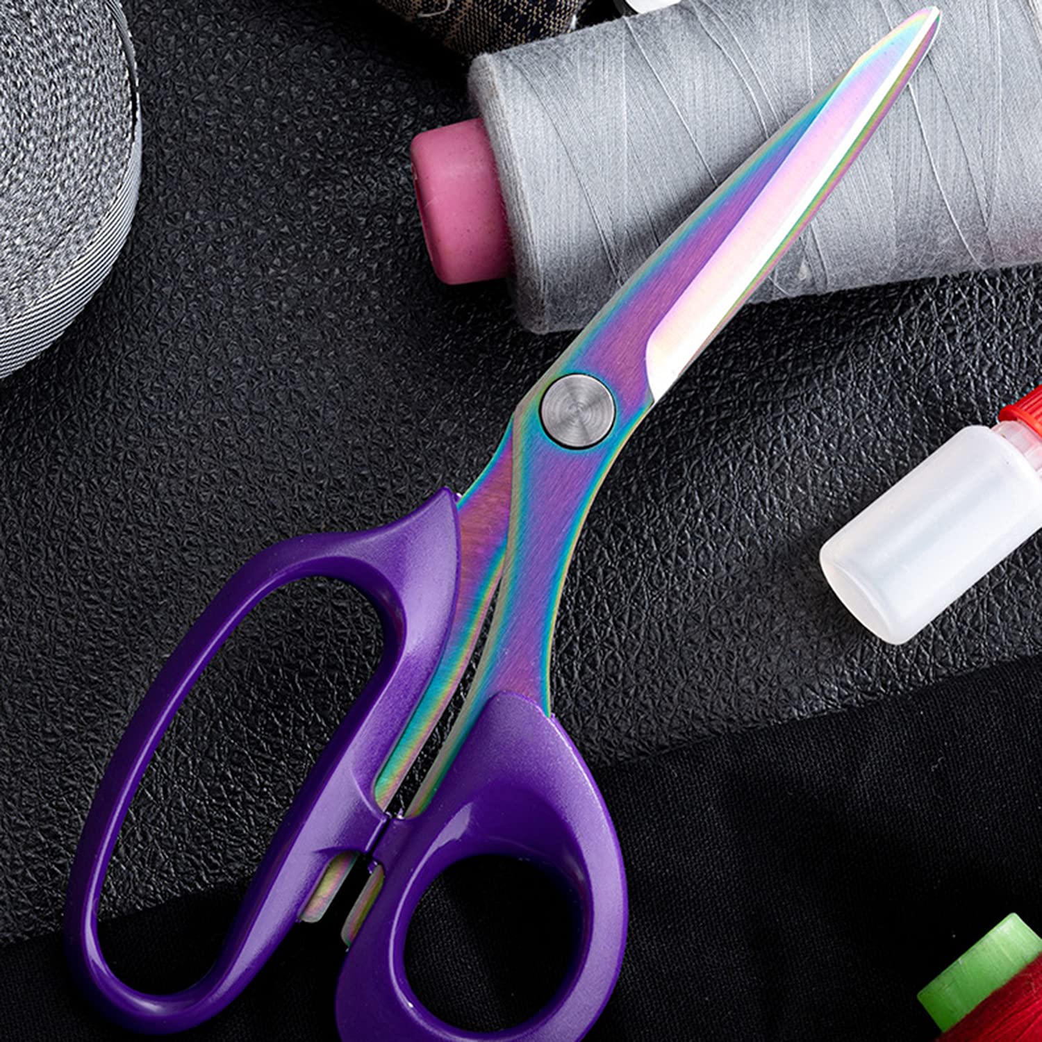 SIRMEDAL Rust-proof Titanium Coated Stainless Steel Multipurpose 8” Rainbow&Purple Scissors Fabric Textile Dressmaking Craft Office Home Daily Use