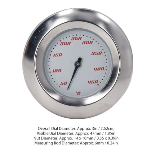 Grill Thermometer, 3 Inch Stainless Steel Kitchen BBQ Smoker Thermometer Gauge, 50 to 450℃ Integrated Design for Commercial and Residential Use