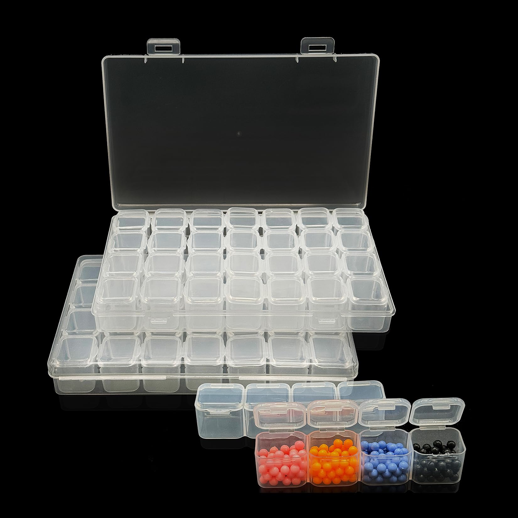 Generic Diamond Painting Accessories Storage Containers 56 Slots 2 Pack 28 Grid Bead Container Includes 64 pcs Labels Plastic Organizer Diamond Art Bead Box, Clear, 749813135770
