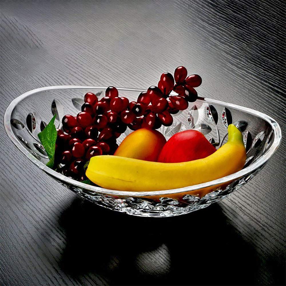 Elegant Crystal Serving Oval Bowl with Beautiful leaf design, Centerpiece For Home,Office,Wedding Decor, Fruit, Snack, Dessert, Server