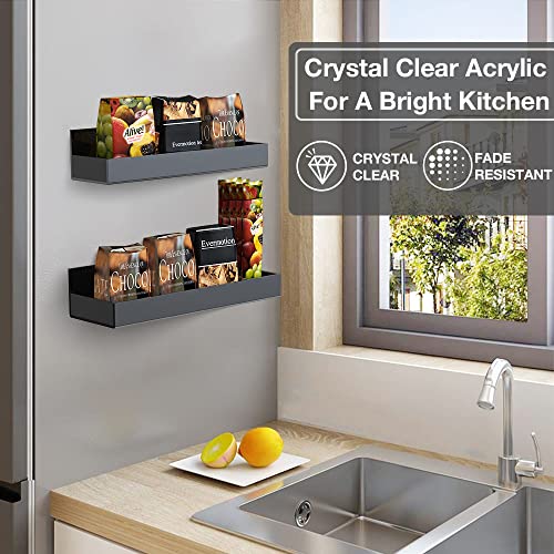 OFFSIR Spice Rack for Refrigerator, Magnetic Shelf with 4 Removable Hooks, Strong Magnetic Spice Rack, Crystal Clear Acrylic Magnetic Shelves for Whiteboard Holding Spices, Black 2 Packs
