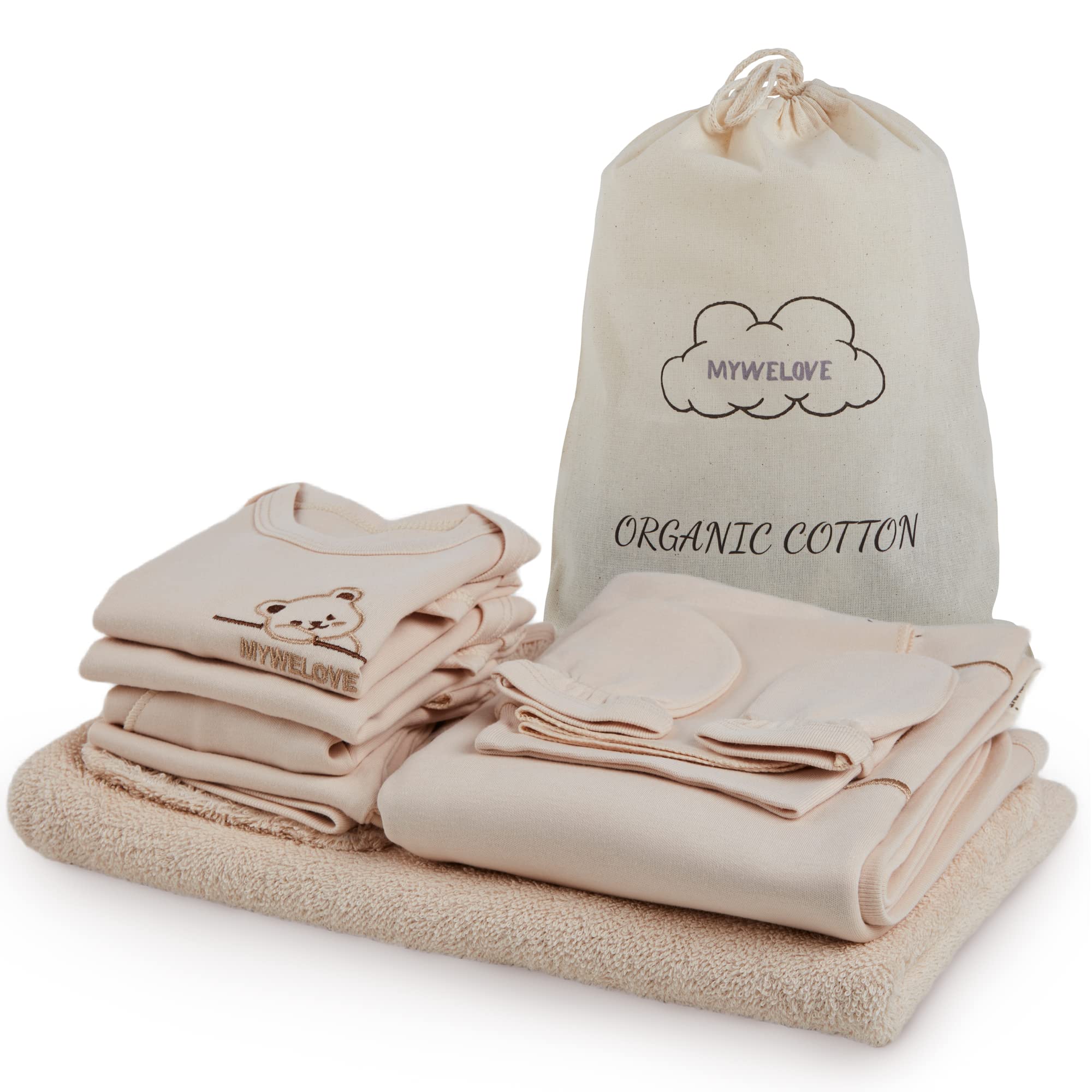 MYWELOVE Organic Cotton Premium Newborn Baby Layette Gift Set | 0-3 Months, Ink-Free, Baby Boy Clothes and Baby Girl Clothes | Newborn Baby Essentials (0-3 Months Deluxe Set)