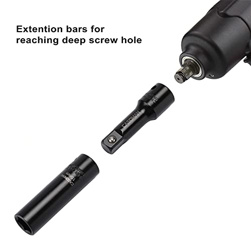 CASOMAN Complete 1/2-Inch Drive Deep Impact Socket Set, Metric, CR-V,10-24mm, 6 Point, 19-Piece Sockets Set with Extension Bar and Universal Joints