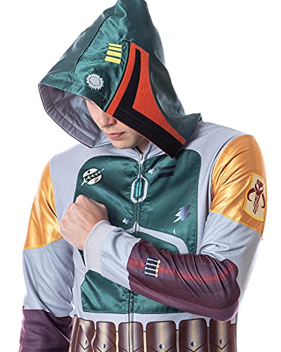 Star Wars Mens' Boba Fett Hooded Costume Union Suit One-Piece Pajama (2XL/3XL) Grey