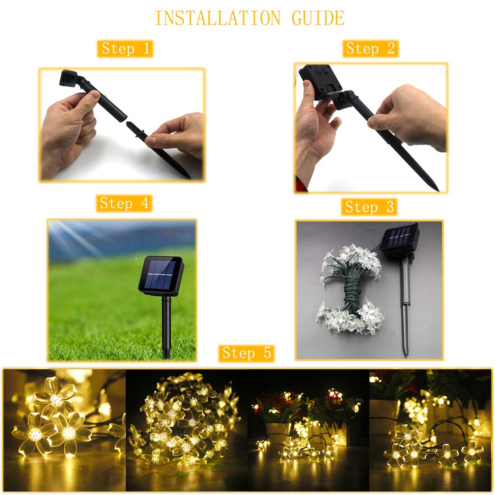 Mankinlu Solar Flower String Lights Outdoor Waterproof 39 FT 100 LED Solar String Lights Solar Cherry Blossom String Lights Solar Garden Twinkle Lights for Home Yard Garden Pergola Decor Warm White