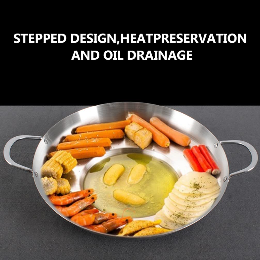 DOITOOL Flat Frying Pan Stainless Steel Comal Frying Bowl Comal Convex Cookware Stir Fry Pan Outdoors Heavy Duty Acero （ 38cm ） Mexican Discada Pan