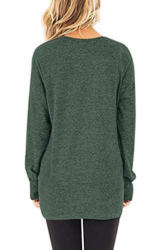 Jescakoo Fall Casual Tops for Women Cute Long Sleeve V Neck T Shirts Green L