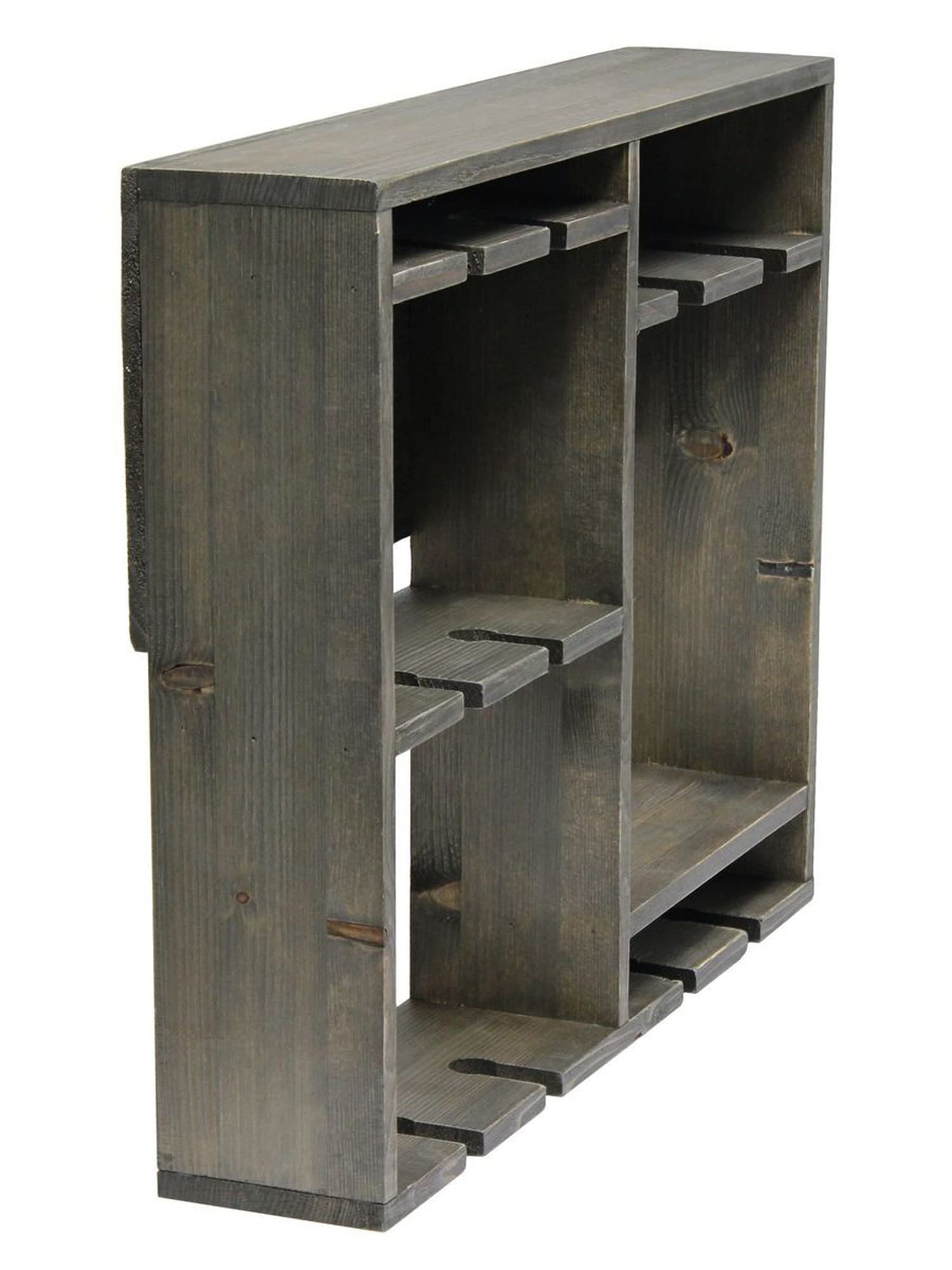 Elegant Designs HG1020-RGY Bartow Wood Shelf with Glass Holder Wall Mounted Wine Rack, Rustic Gray