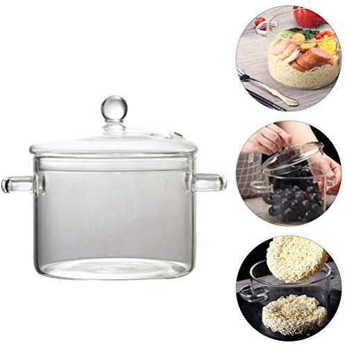 DOITOOL Glass Pots for Cooking On Stove Clear Heating Salad Fruit Serving Bowl Microwave Safe Home Kitchen Porridge Soup Noodles Food Storage (1350ml)