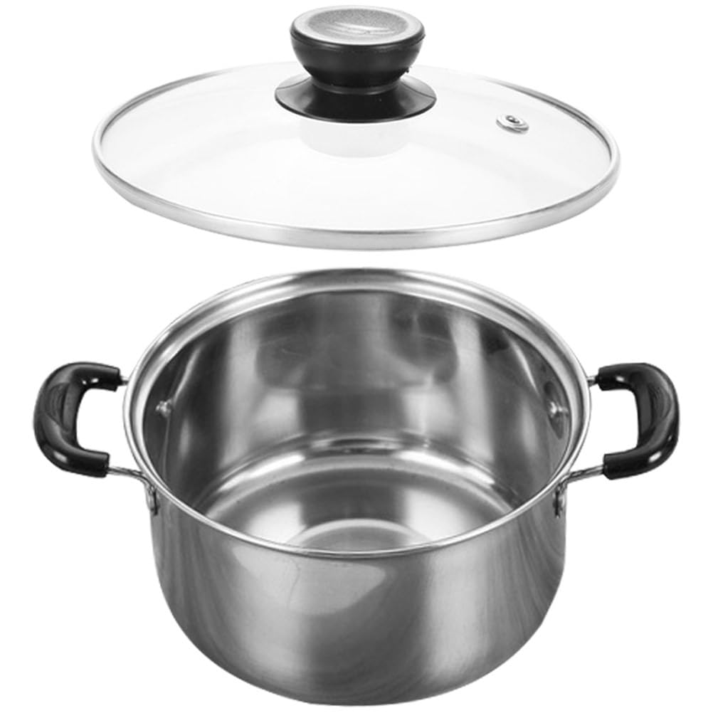 Housoutil 6 Quart Stock Pot - Stainless Steel Metal Soup Pot with Glass Lid Cooks Standard Stock Pot for Cooking - Sauce Pot Heavy Duty & Dishwasher Safe