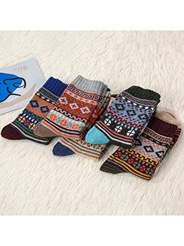 Century Star Mens Athletic Socks Warm Socks Cozy Wool Socks Hiking Trekking Crew Socks For Christmas 5 Pairs Multi Color One Size
