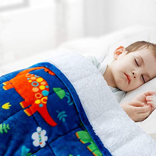 Sivio Sherpa Fleece Weighted Blanket, 5lbs Blue Dinosaur, Ultra Soft and Cozy Heavy Blanket, 36x48 Inch