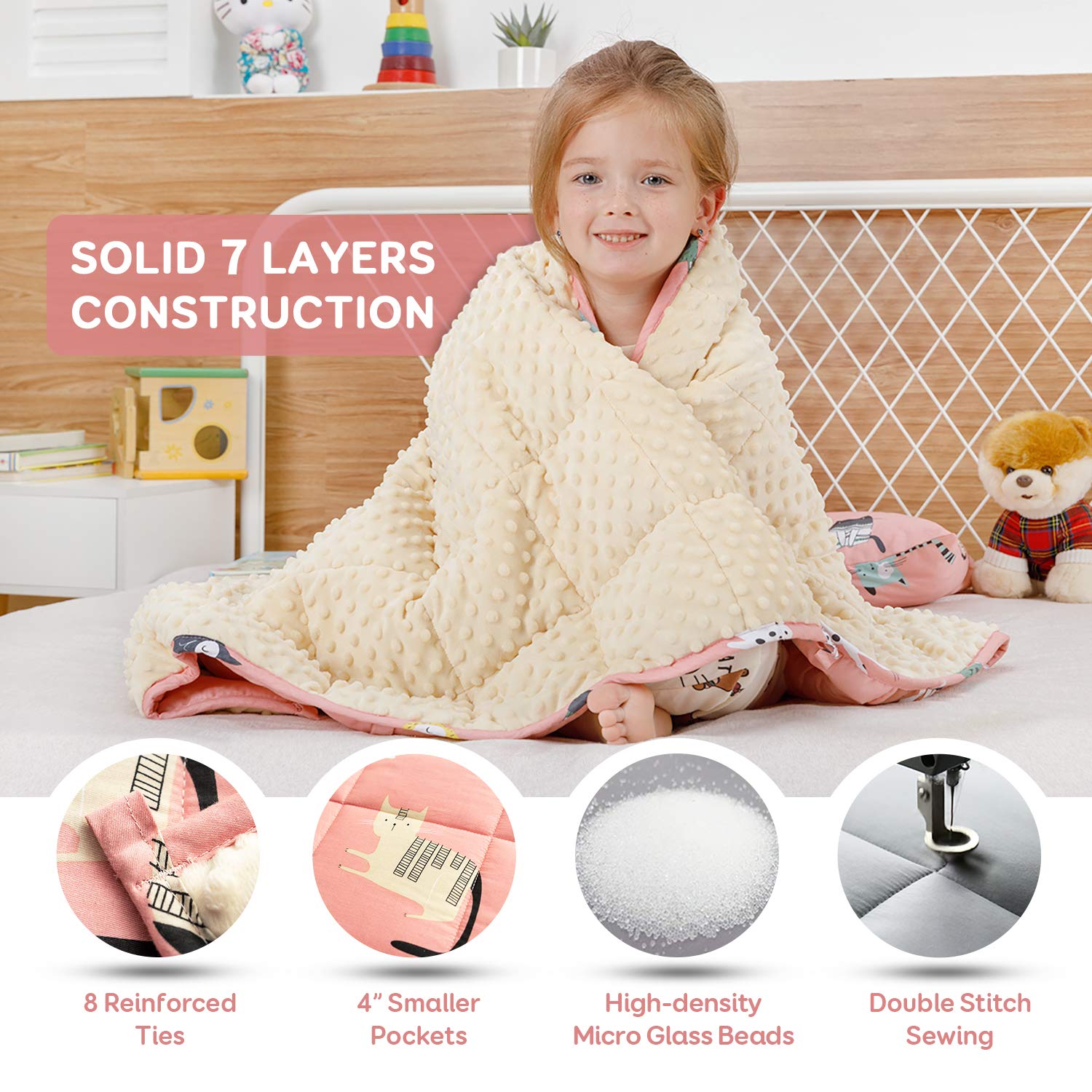 Sivio Weighted Blanket,Cotton and Minky Fleece Throw Blanket with Beads, Reversible Heavy Blanket, 3lbs 36x48 Inch, Pink Cat
