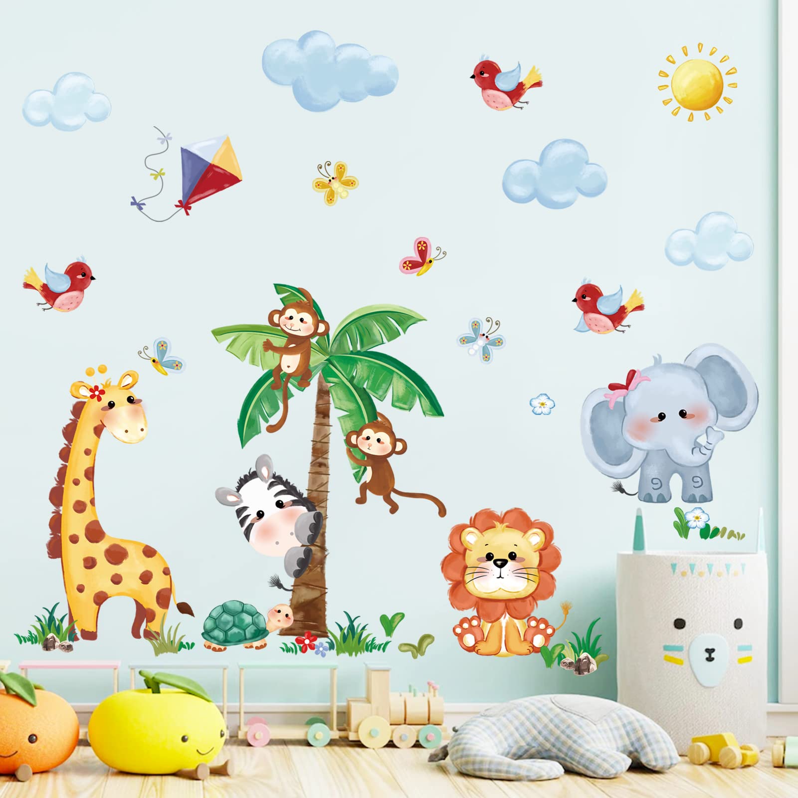 decalmile Monkey Wall Stickers Bundle with Jungle Animal Wall Stickers Baby Nursery Kids Bedroom Wall Decor