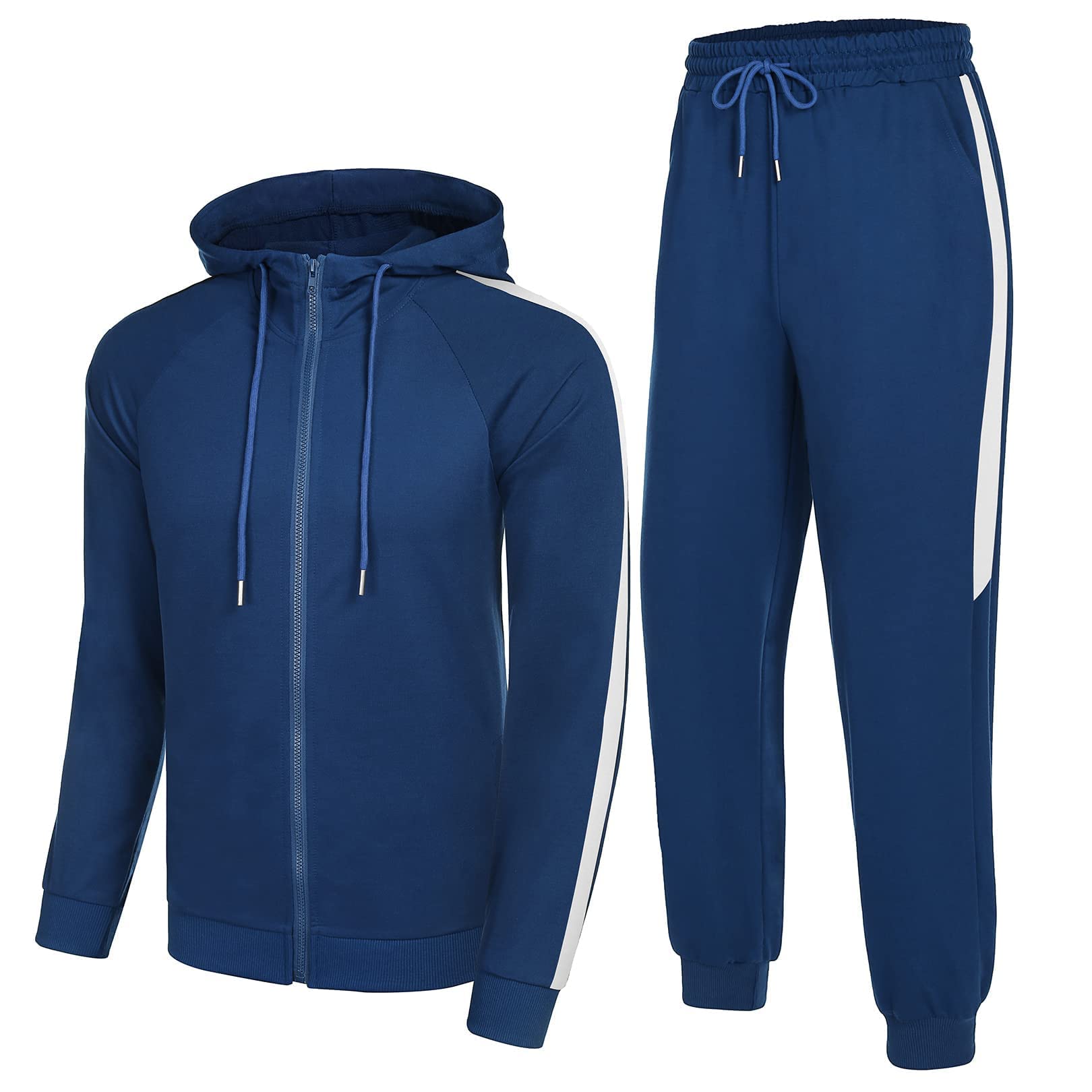 COOFANDY Men's Casual Tracksuit Set Long Sleeve Hooded Full-Zip Warm Sports Suit for Spring,Autumn,Winter, Deep Sky Blue, Medium