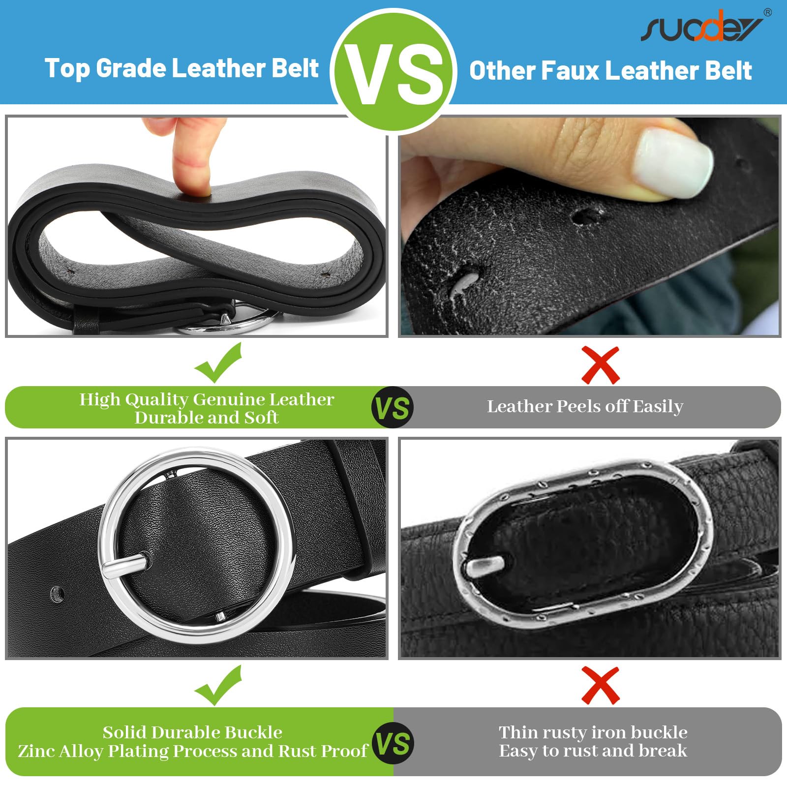 SUOSDEY Women Leather Belt with O-Ring Buckle,Fashion Soft Ladies Waist Belt for Jeans Dresses,1.3" Width