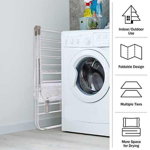Everyday Home Clothes Drying Rack - Indoor/Outdoor Portable Laundry Rack for Clothing, Towels, Shoes and More - Collapsible Clothes Stand (White)