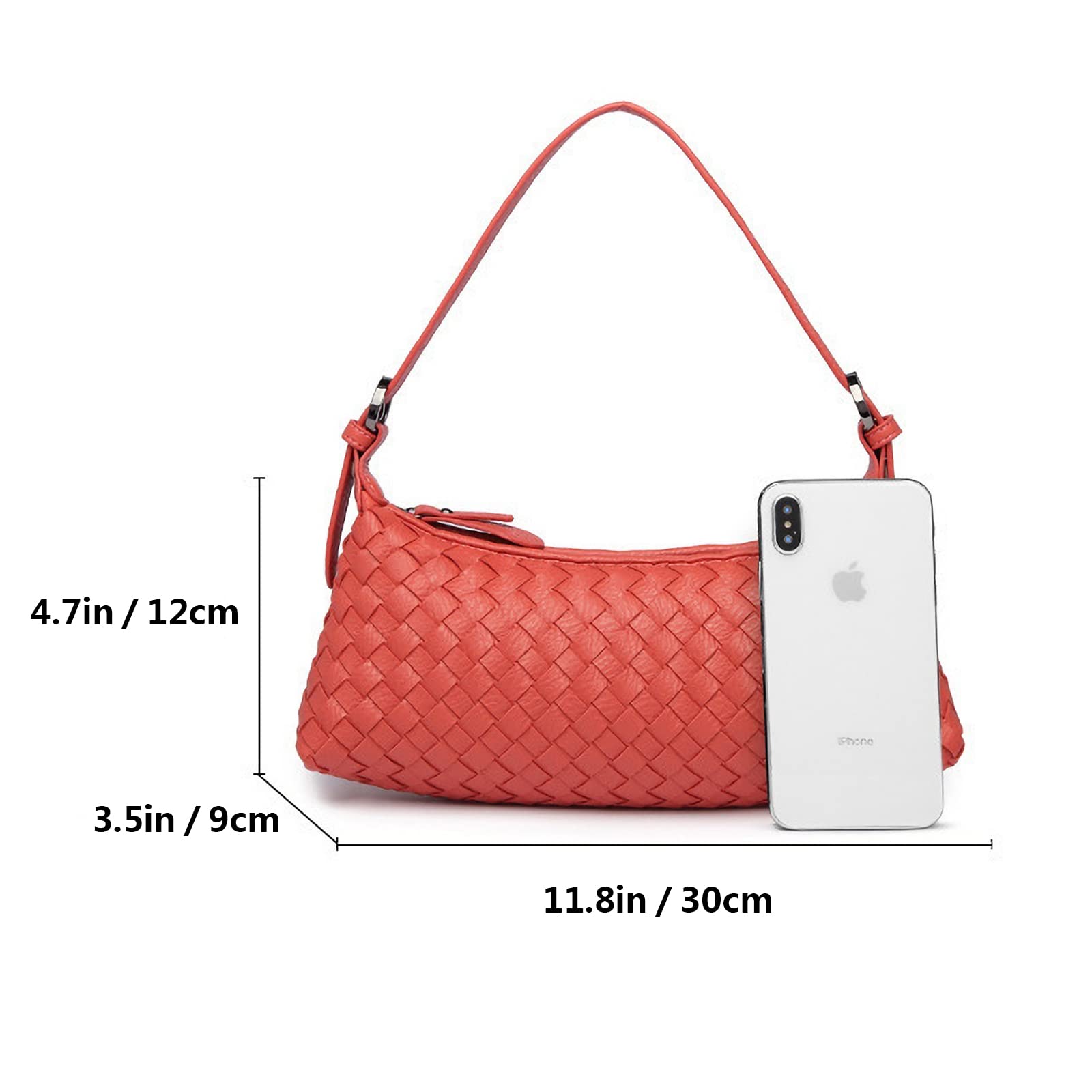 evoon Small Shoulder Bag for Women, Mini Cute Woven Leather Zipper Purse for Ladies with Adjustable Strap Black