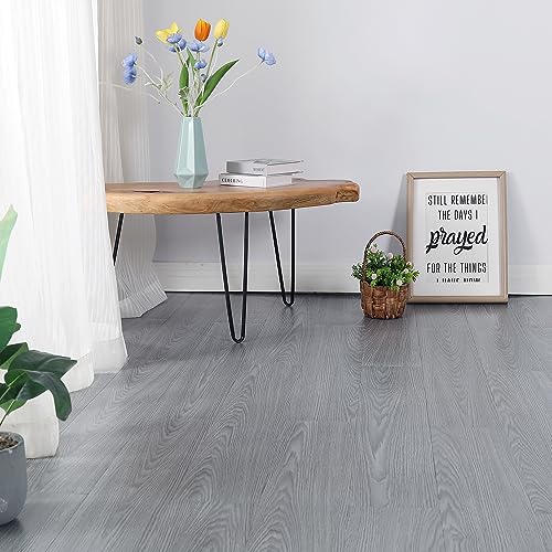 Peel and Stick Floor Tile, 36PCS 54 Sq.Ft Vinyl Flooring, Rigid Wood Surface Waterproof Hard Core, Self-Adhesive for Bedroom Bathroom Kitchen DIY Installation (36" x 6", Dark Grey)
