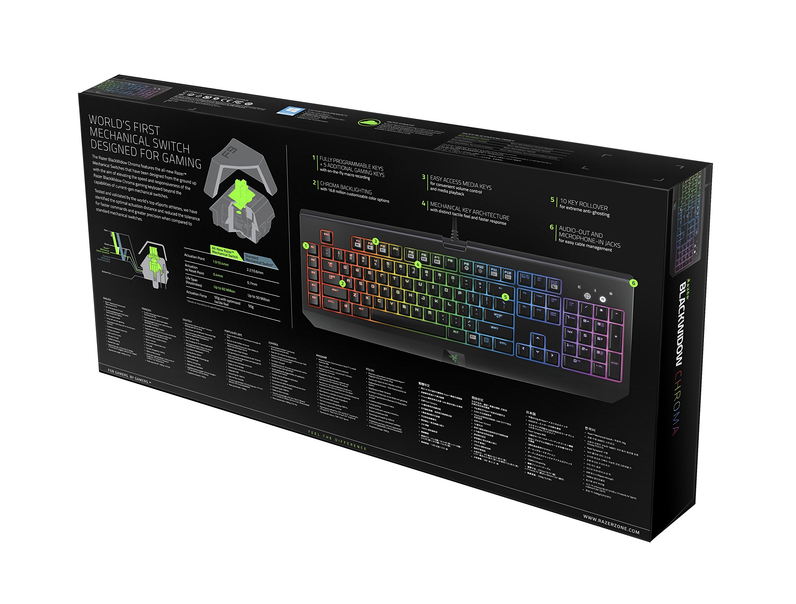 Razer BlackWidow Chroma: Clicky RGB Mechanical Gaming Keyboard - 5 Macro Keys Green Mechanical Switches (Tactile and Clicky)