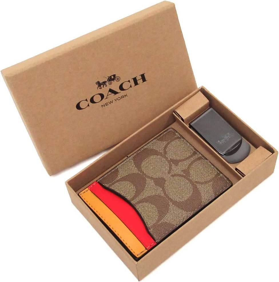 COACH Boxed 3 In 1 Card Case Gift Set In Colorblock Signature Canvas Style No. CA004 (Khaki multi)