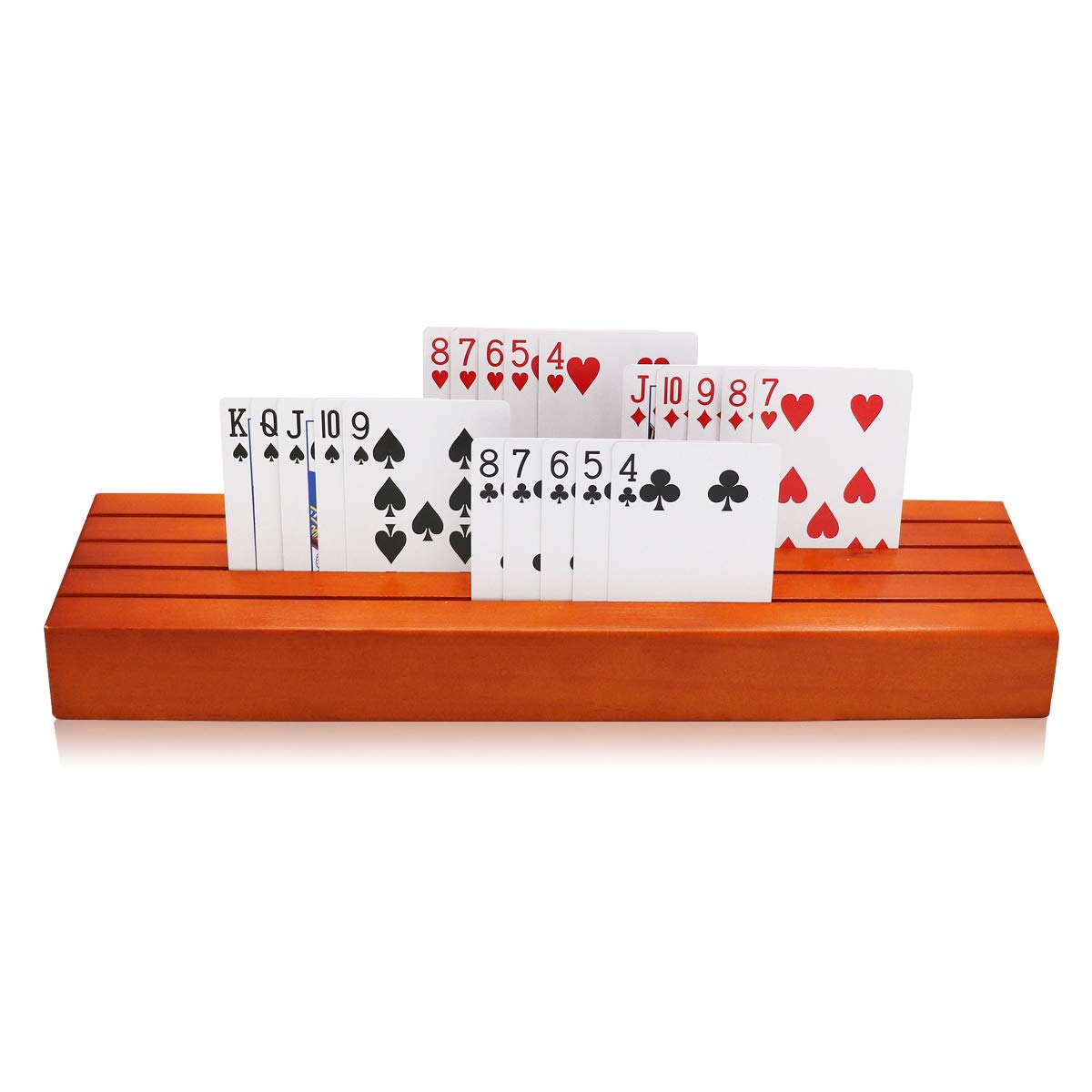 Wooden Playing Card Holder Set of 2 Solid Card Tray Rack Organizer for Kids Seniors Adults - 13.8 inch* 3.1 Inch Extended Versions Long Enough for Bridge Canasta Strategy Card Playing