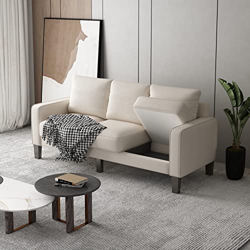 HomSof Mid Century Modern Couch, 75 inch Sofa with Solid Wood Legs and Comfort Armrest for Compact Living Room or Apartment, Beige, 3-Seater
