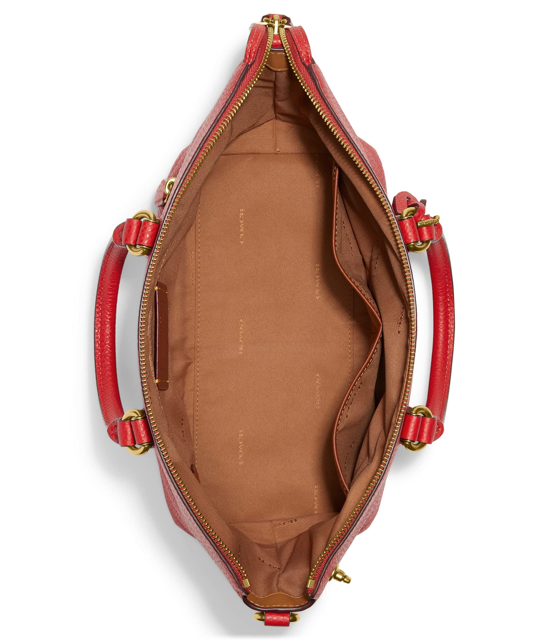 Coach Cara Satchel Women’s Leather Bag - Zip-top Closure - Zippered Interior Pocket - Protective Feet Sport Red One Size One Size