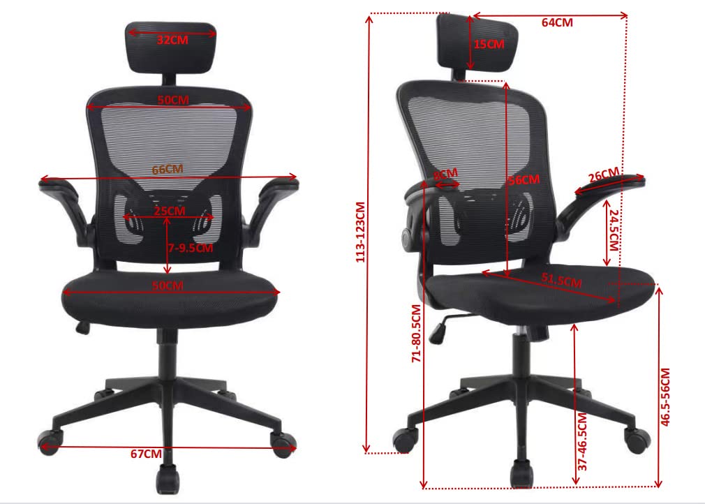 CBBPET Ergonomic Desk Chair with Lumbar Support and Flip-Up Armrests, Home Office Swivel Mesh Chair, Adjustable Backrest Executive Office Chair with Wheels, Perfect for Computer Desk and Home Office
