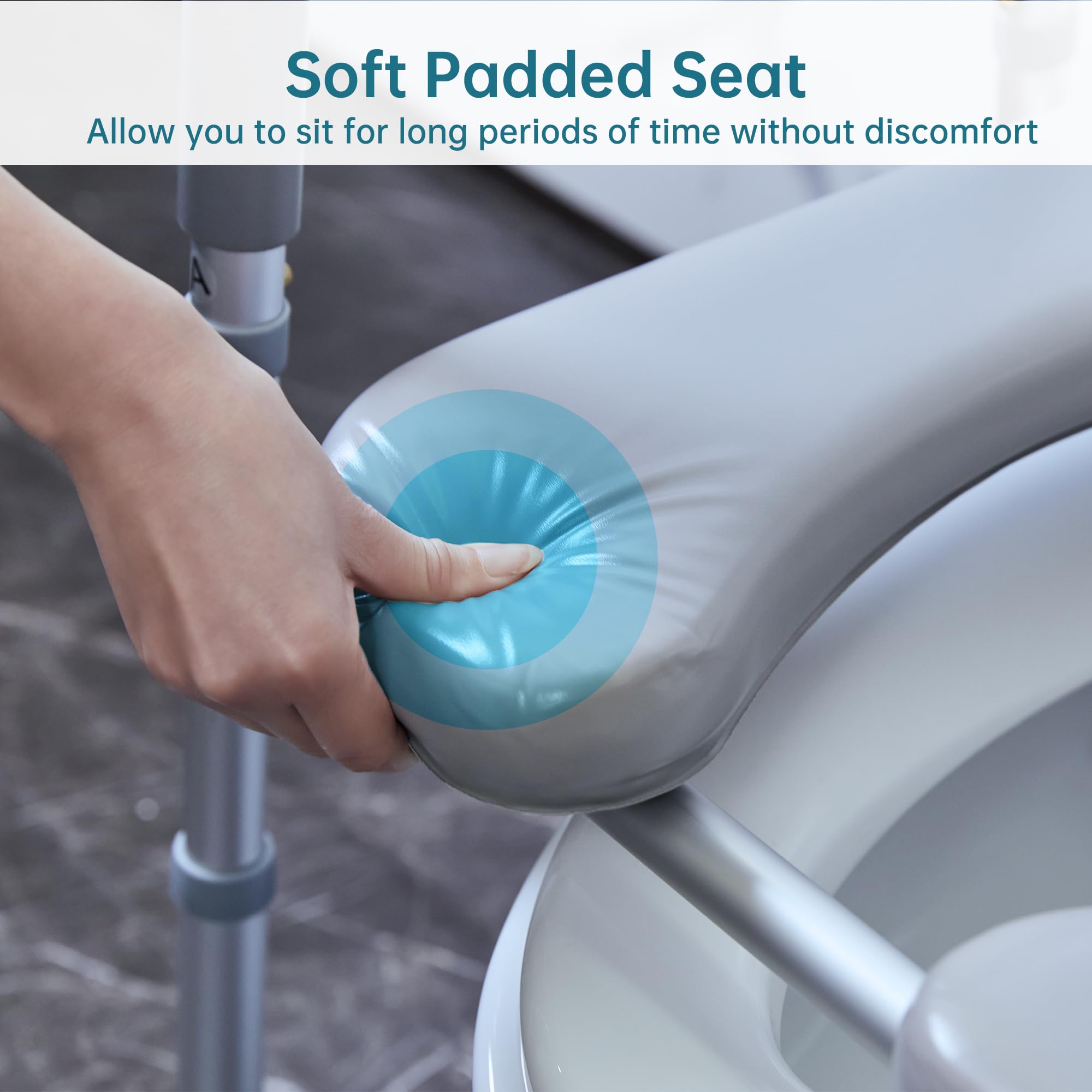 ELENKER Raised Toilet Seat with Armrests and Padded Seat, Elevated Toilet Seat for Elderly and Disabled, Adjustable Height, Grey